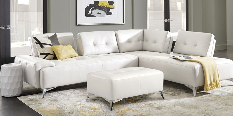 White & Ivory Leather Living Room Furniture Sets