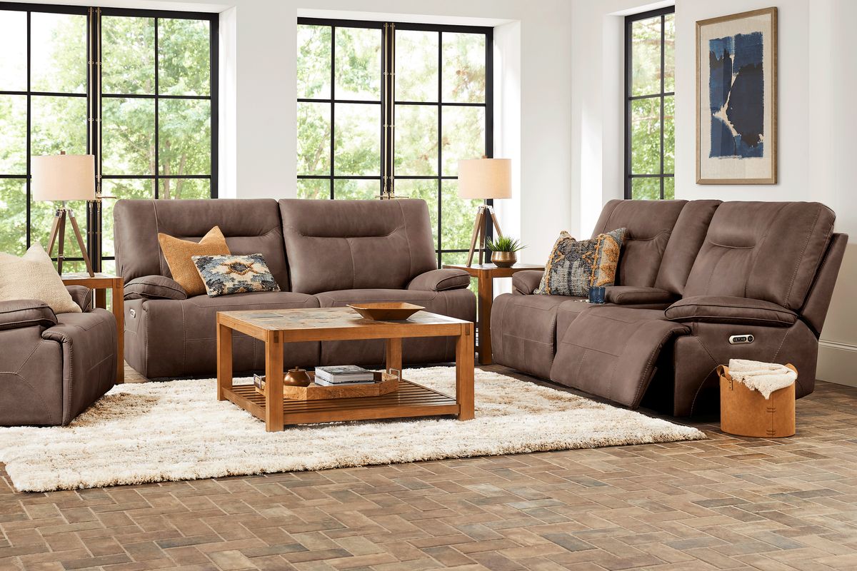 Barton Brown Woven Dual Power Reclining Loveseat - Rooms To Go