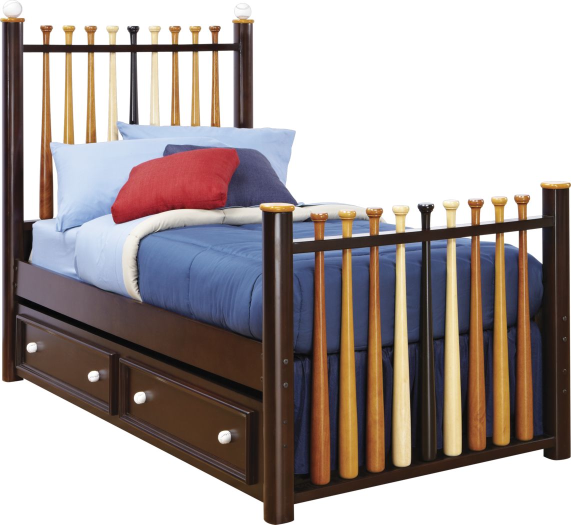 Batter Up Cherry 4 Pc Twin Baseball Bed w/Trundle - Rooms To Go