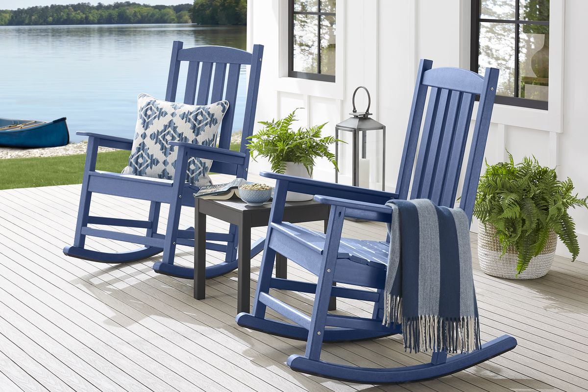 Brocky Navy Colors Synthetic Fabric Outdoor Rocking Chair - Rooms To Go