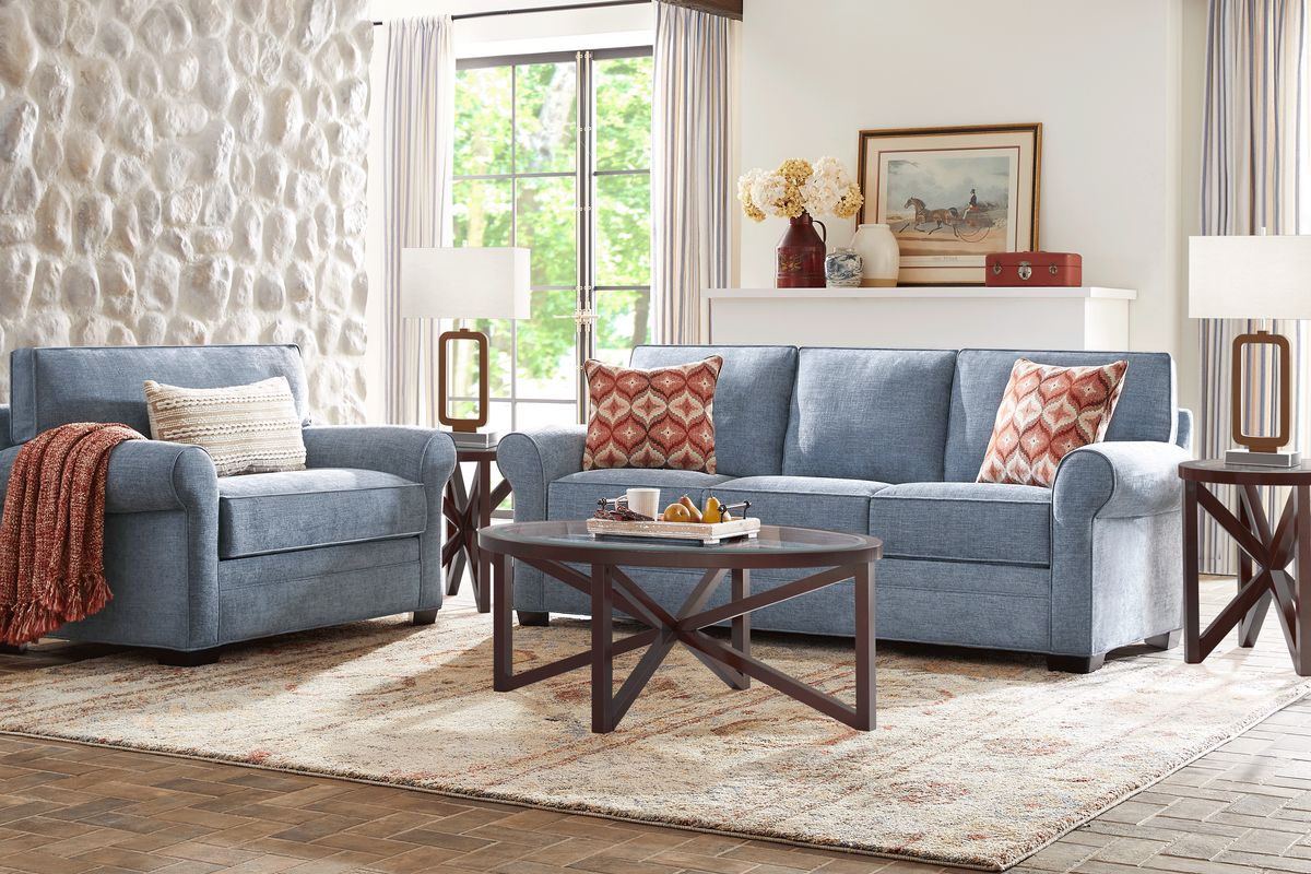 Cindy Crawford Bellingham Chambray Blue Chenille Fabric Sofa - Rooms To Go