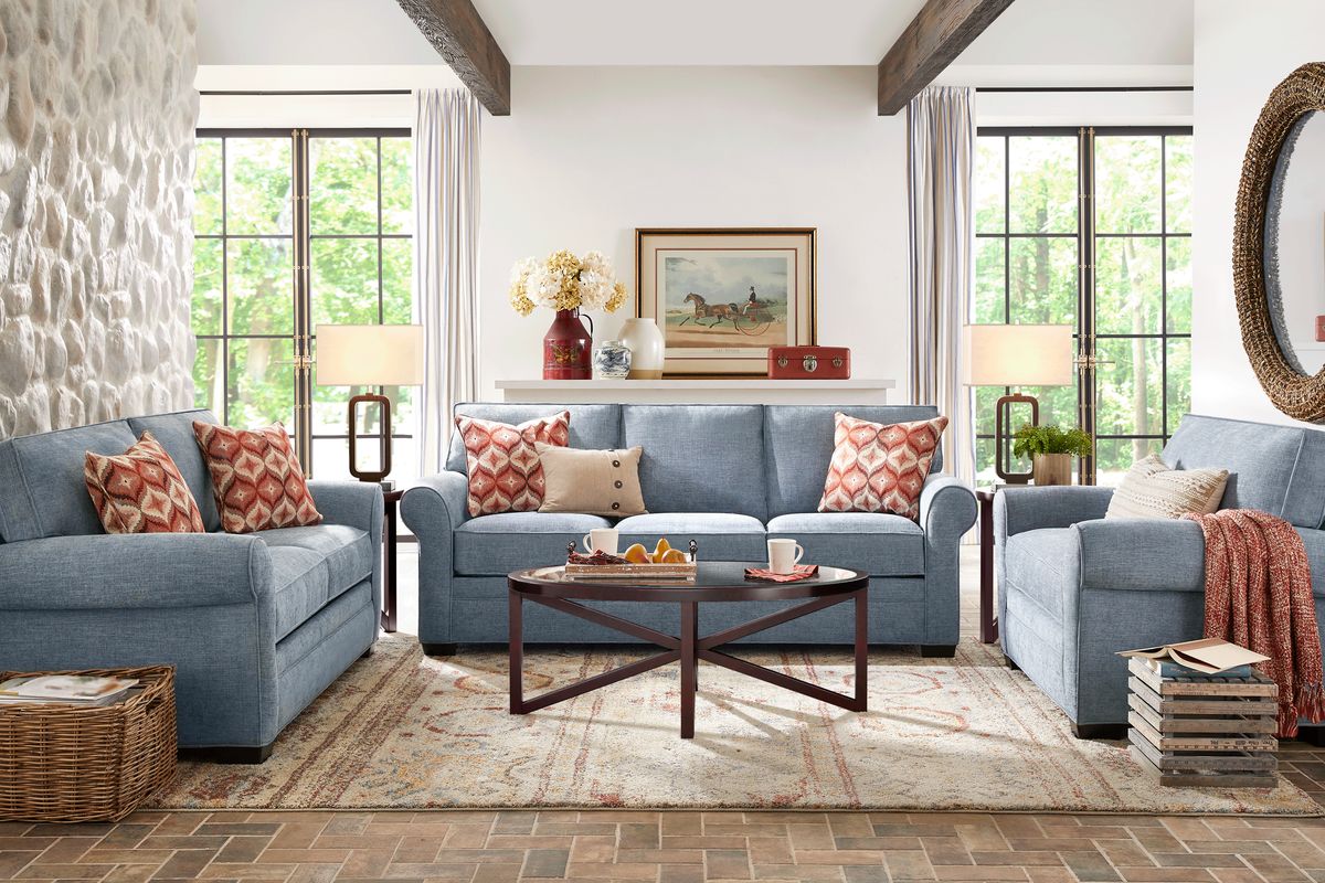 Cindy Crawford Bellingham Chambray Blue Chenille Fabric Sleeper Sofa ...