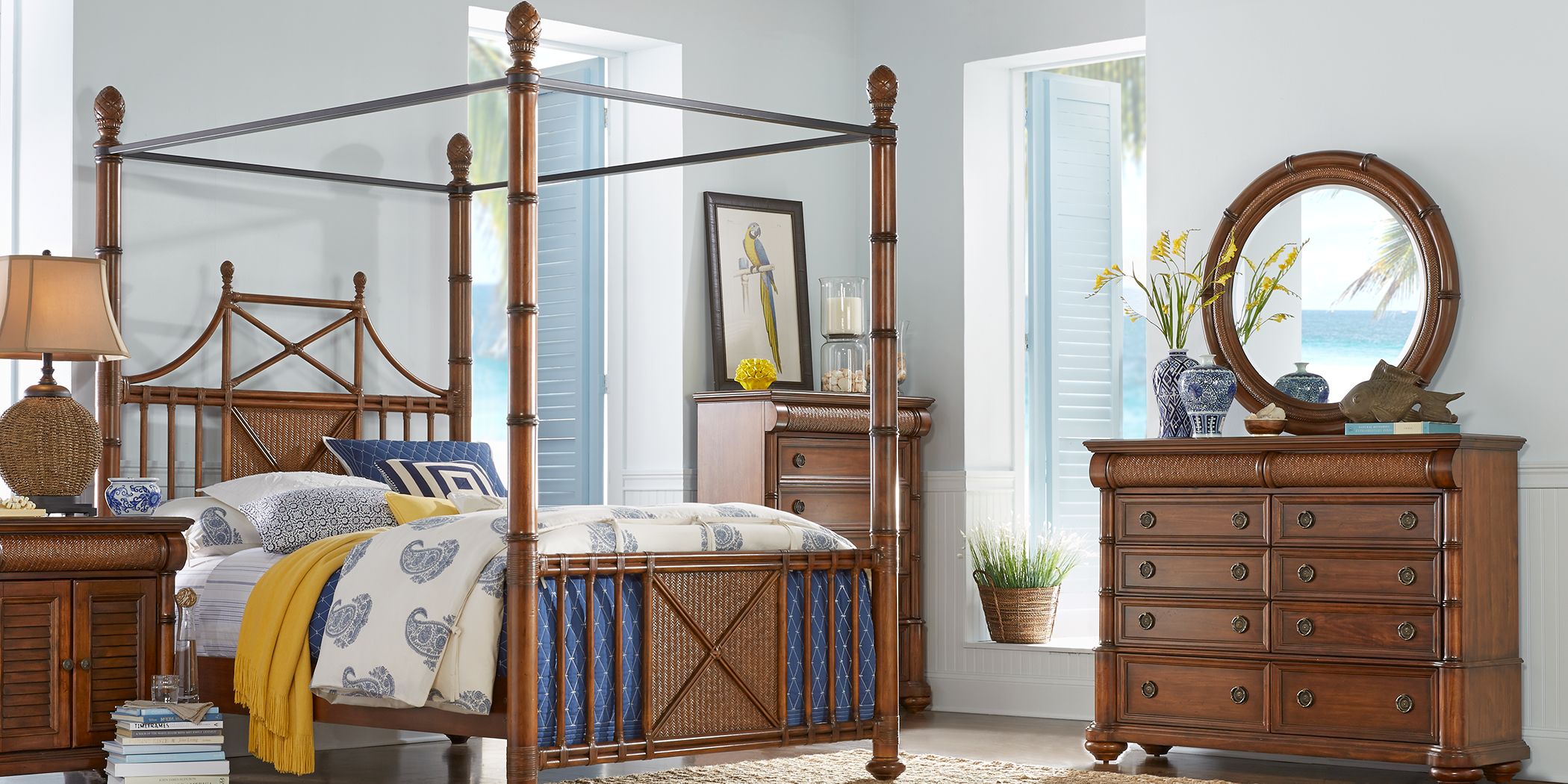 Cindy Crawford Home Key West Tobacco 8 Pc Queen Canopy X Bedroom ...