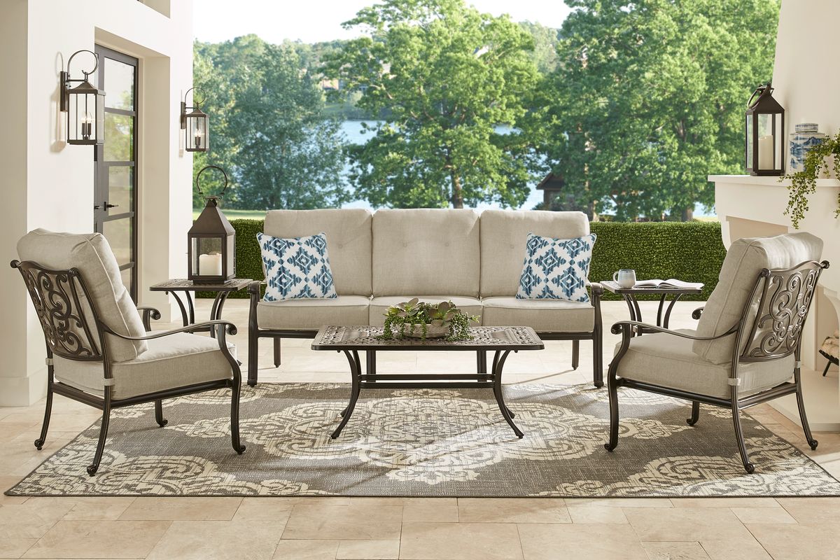 Cindy Crawford Lake Como Bronze Metal Malt Aluminum Outdoor Sofa ...