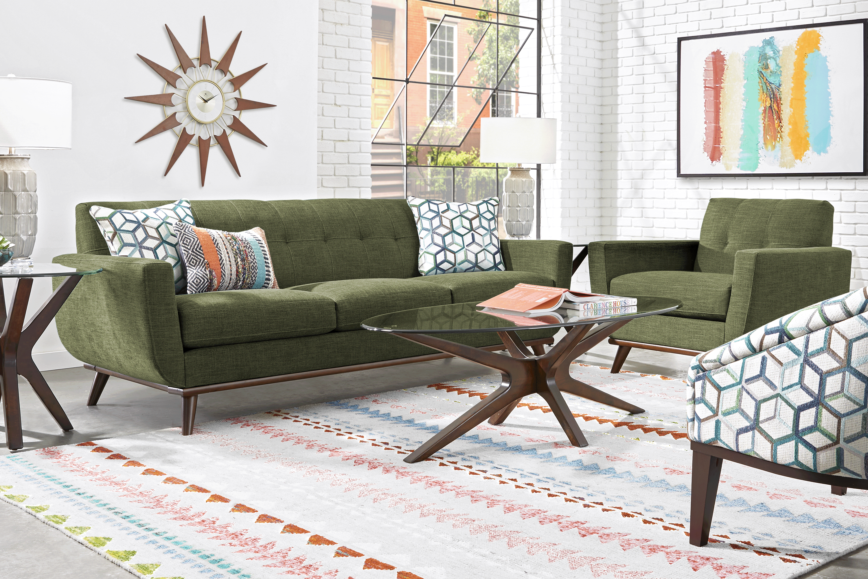 East Side Avocado Green Chenille Fabric Apartment Sofa | Rooms to Go