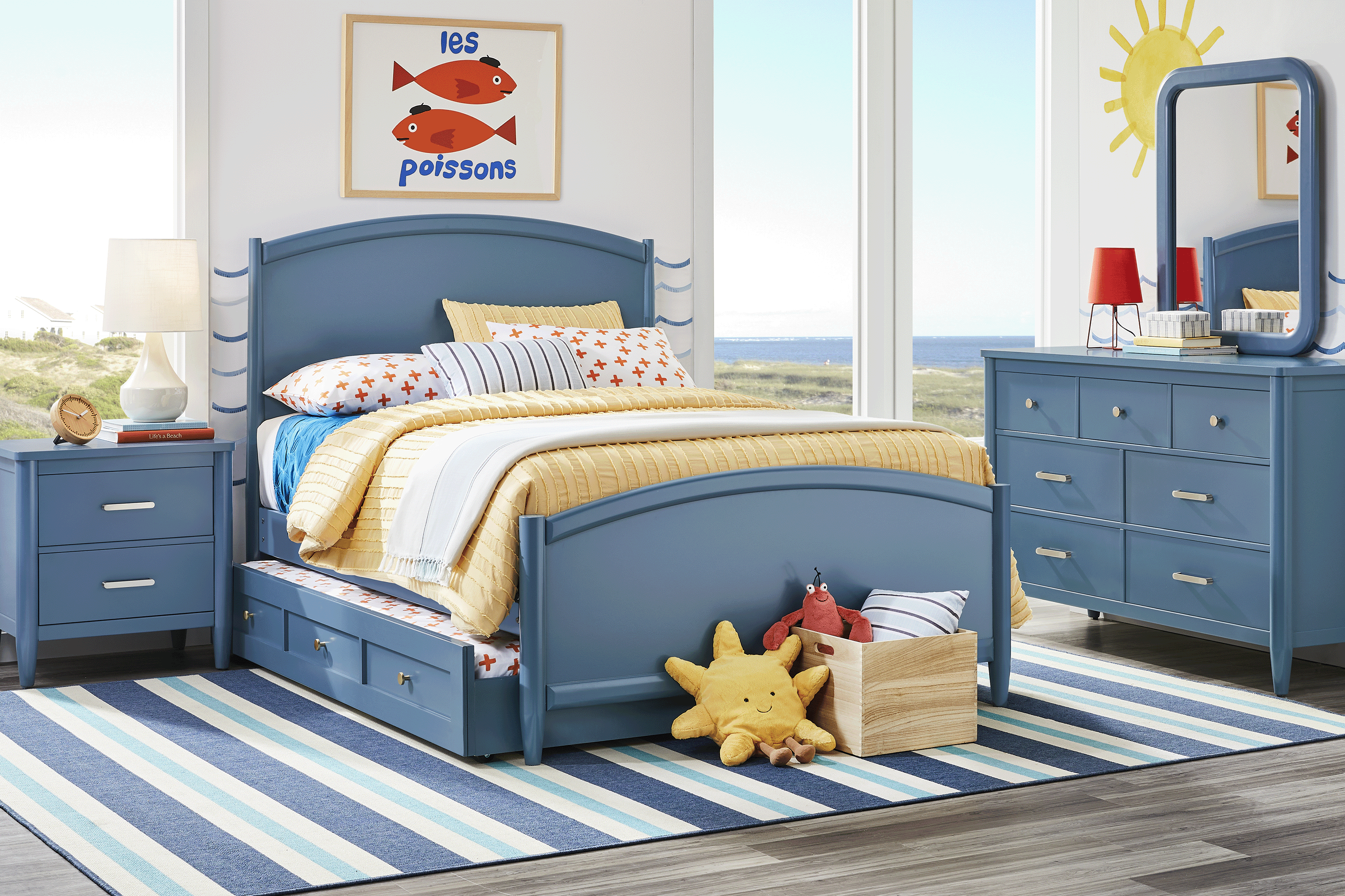 Modern Colors Slate Blue Fl Step Low Loft With Chest & Bookcase | Rooms ...