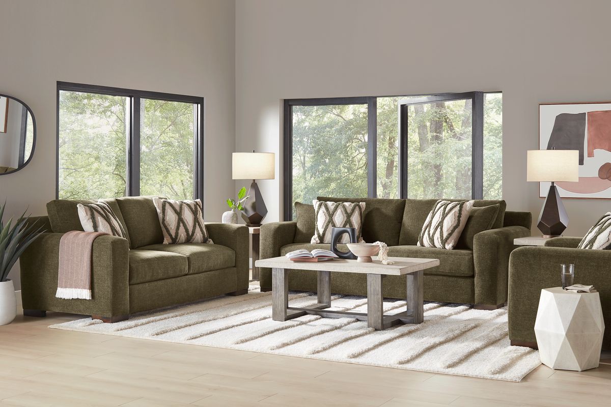 Drew & Jonathan Melbourne Olive Green Chenille Fabric Loveseat - Rooms ...