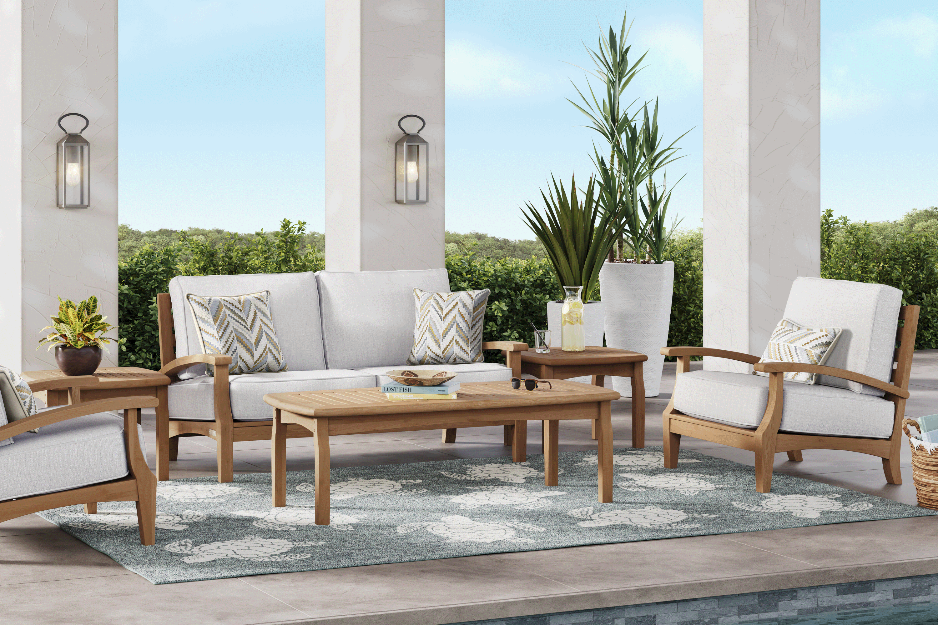 Pleasant Bay 4 Pc Tan Light Wood Dove Gray Teak Outdoor Seating Set ...