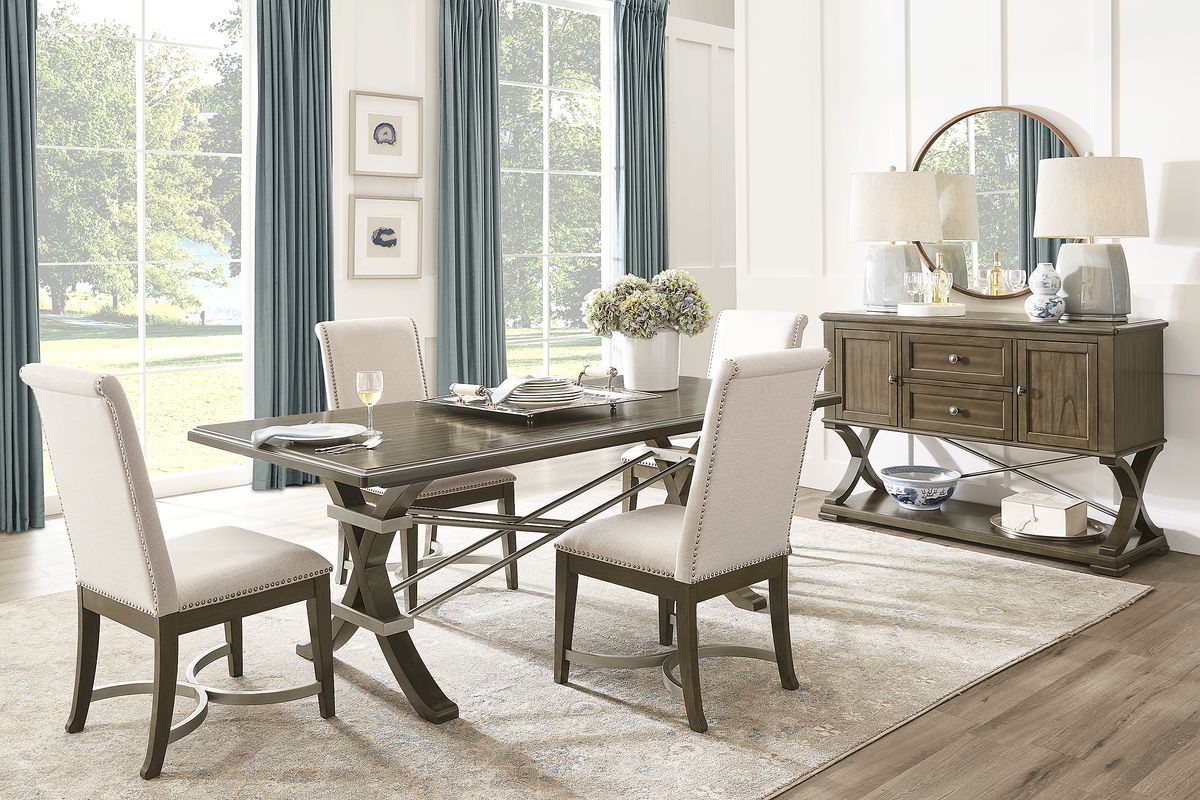 Abbey Court 5 Pc Brown Dark Wood Dining Room Set With Upholstered Side ...