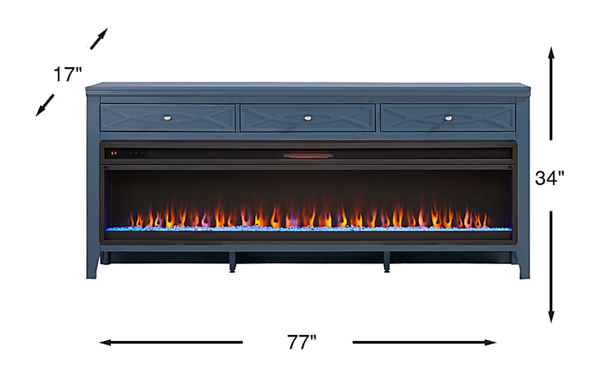 Abbie II Blue Colors 77 In Crystal Fireplace Console | Rooms to Go