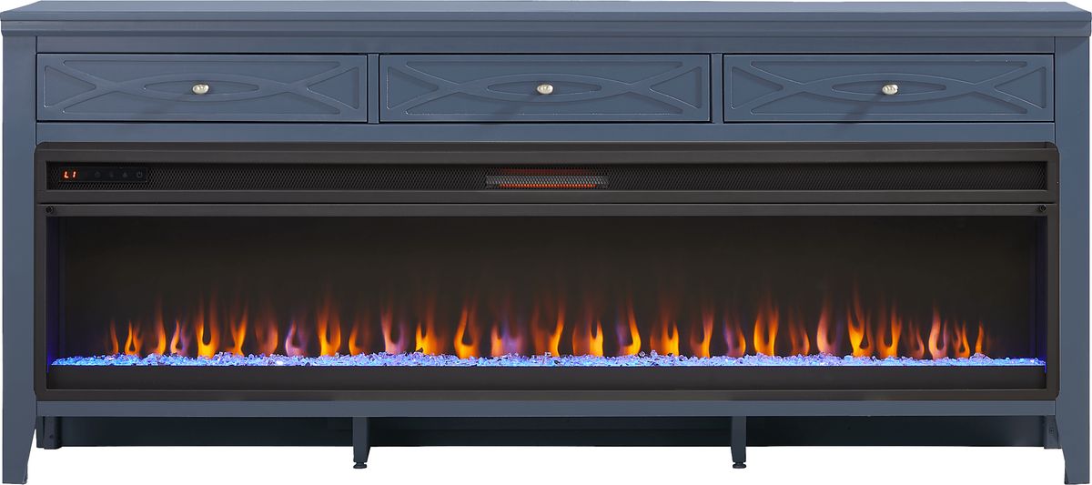 Abbie II Blue Colors 77 In Crystal Fireplace Console | Rooms to Go