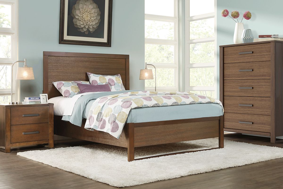 Abbott 5 Pc Hazelnut Dark Wood Queen Bedroom Set With 3 Pc Queen Bed ...