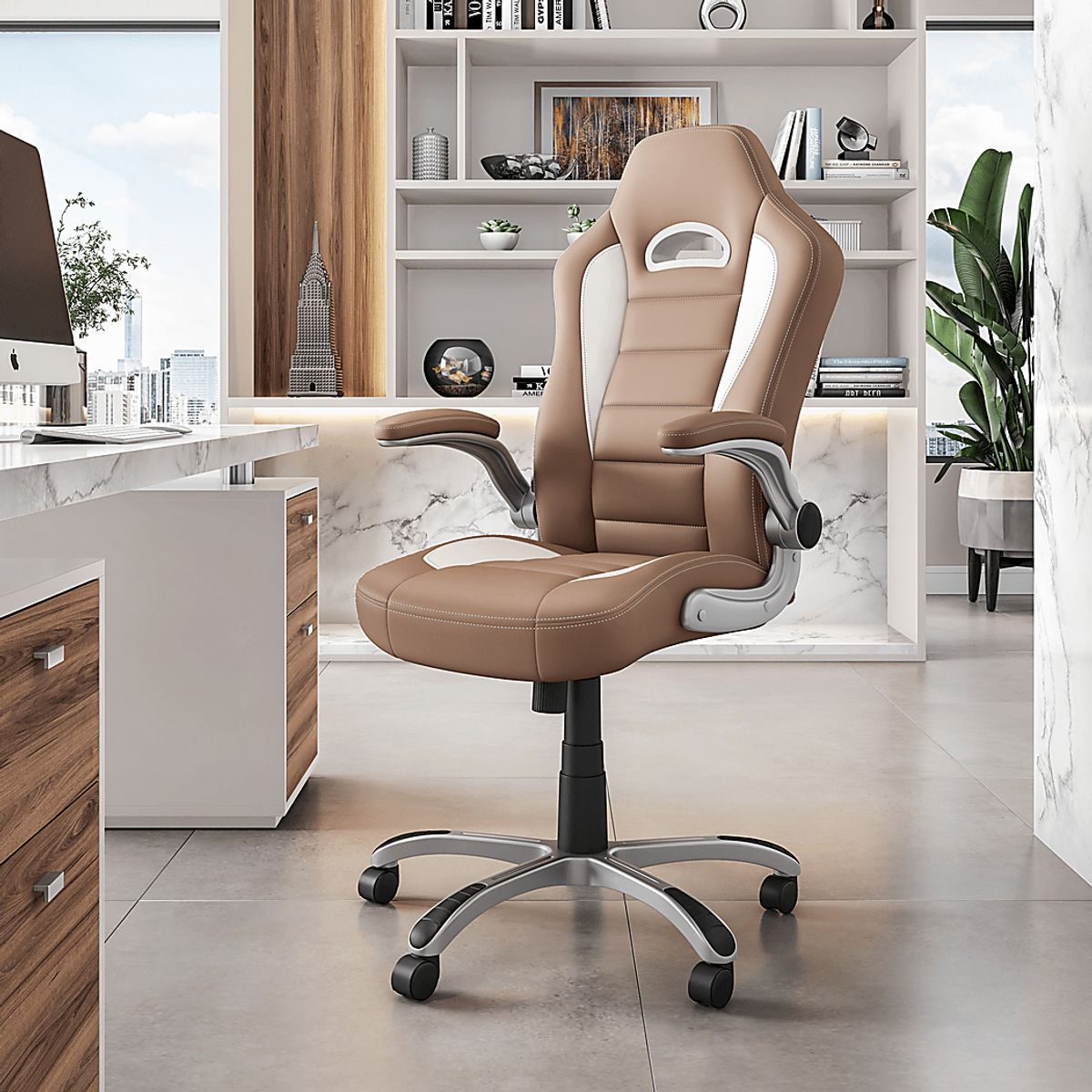 Abubi Camel Brown Nylon,Polyurethane Fabric Desk Chair | Rooms to Go