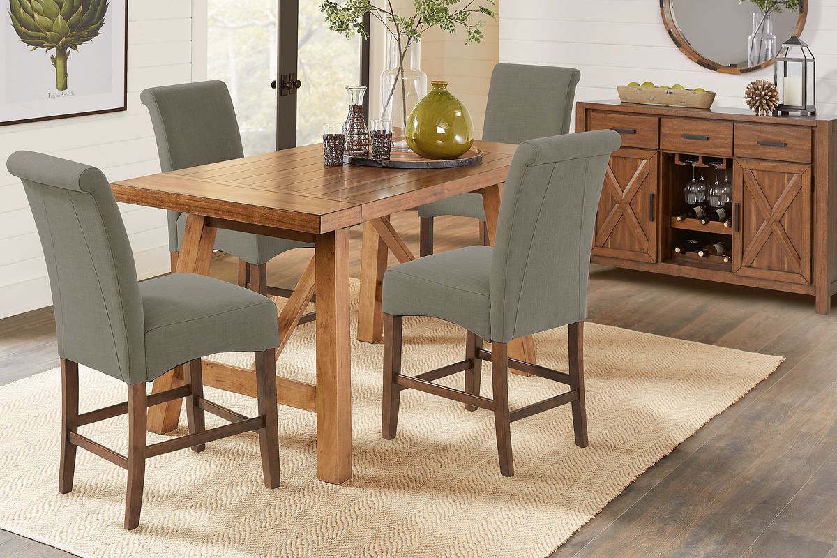 Acorn Cottage 5 Pc Brown Dark Wood Gray Dining Room Set With Counter ...