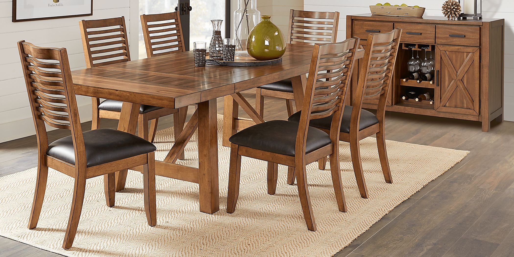 Acorn Cottage 5 Pc Brown Dark Wood Dining Room Set With Dining Table ...