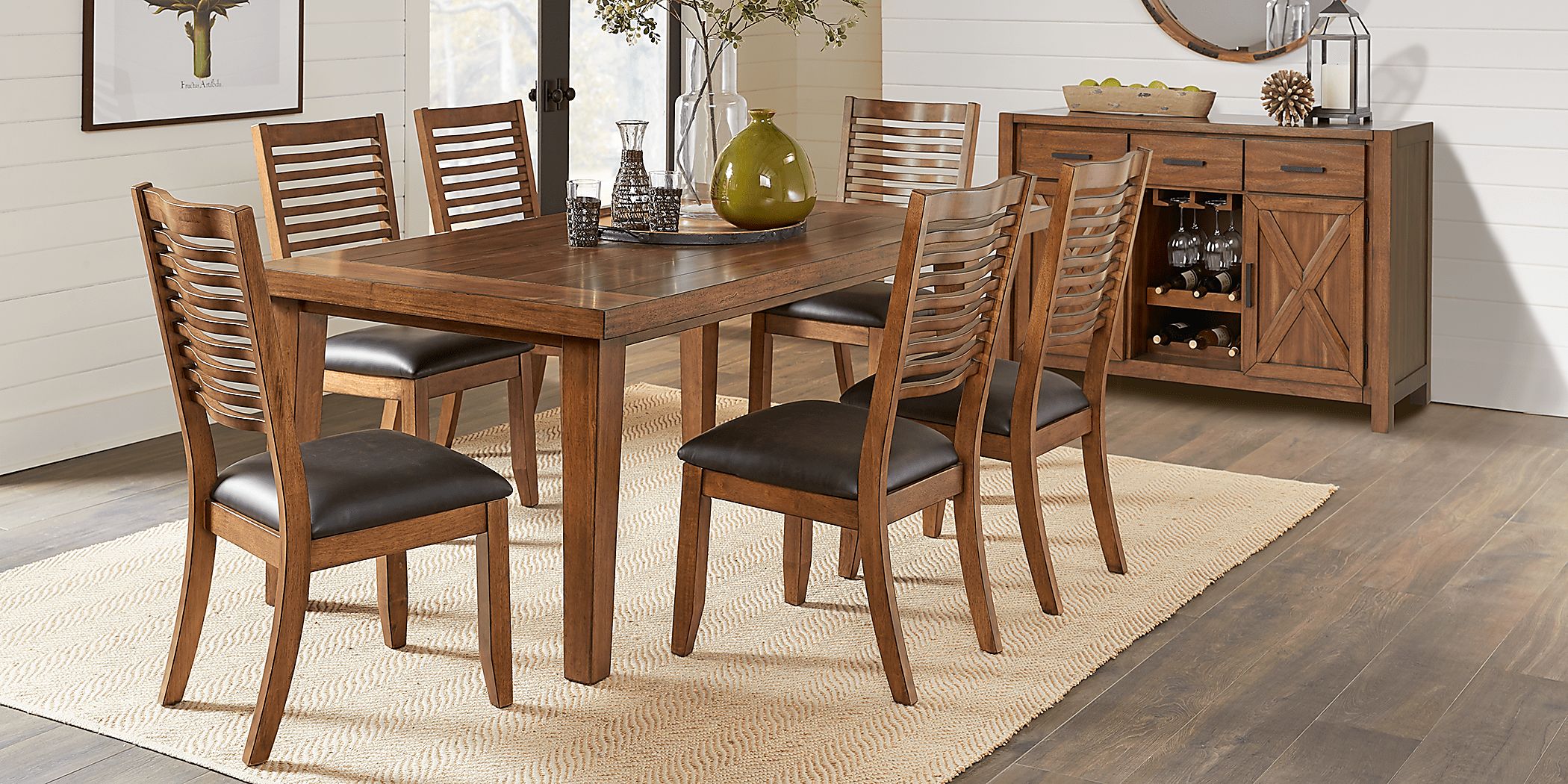 Acorn Cottage 7 Pc Brown Dark Wood Dining Room Set With Rectangle ...