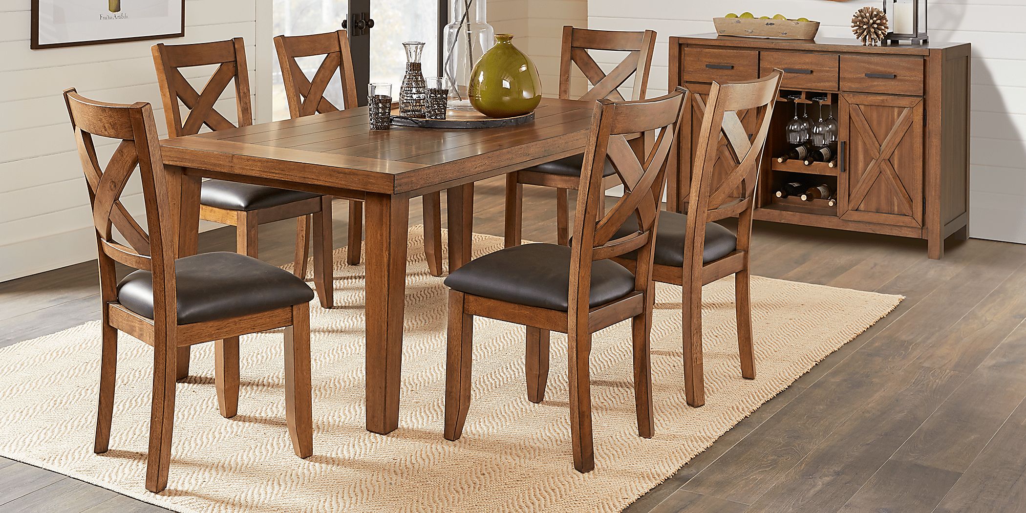 Acorn Cottage 7 Pc Brown Dark Wood Dining Room Set With Rectangle ...