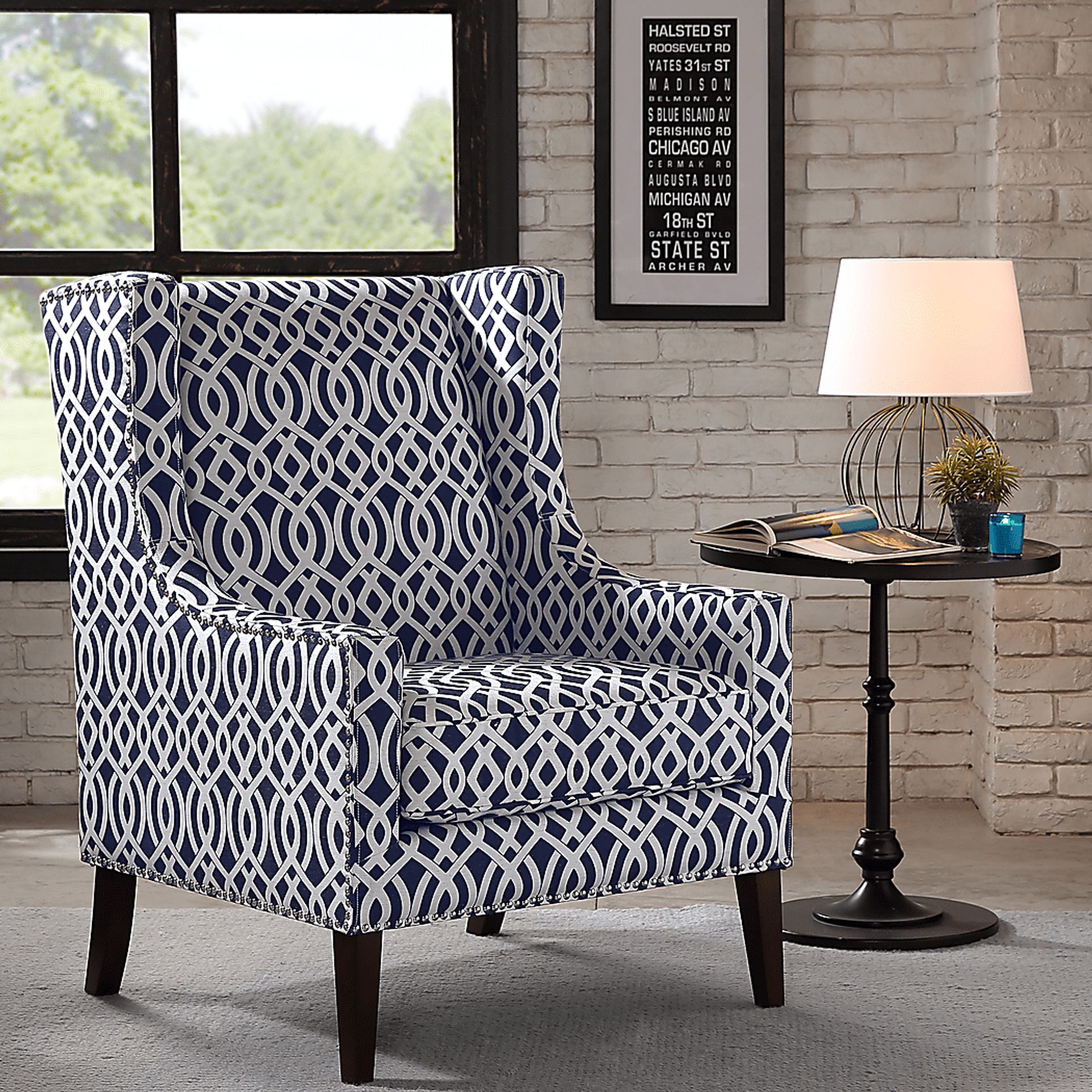 Blue print accent chair store