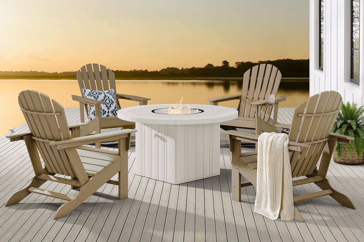 Addy 5 Pc Brown Dark Wood Synthetic Fabric Outdoor Seating Set With ...