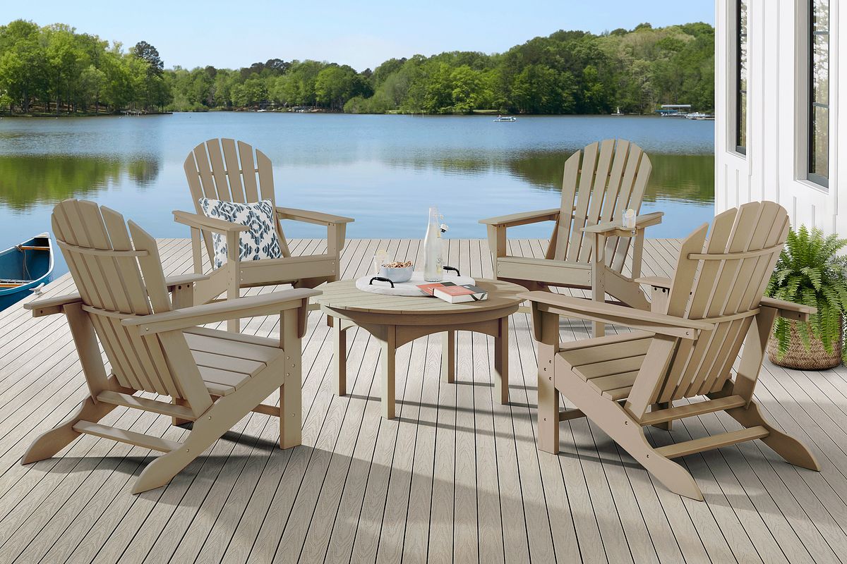 Addy 5 Pc Brown Dark Wood Synthetic Fabric Outdoor Seating Set With Chair, Cocktail Table ...
