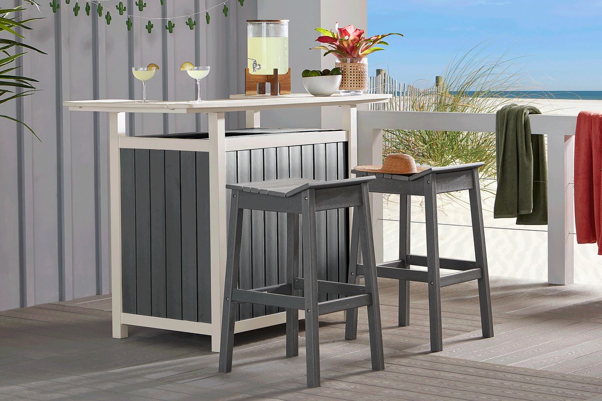 Addy Gray Synthetic Fabric Outdoor Barstool | Rooms to Go