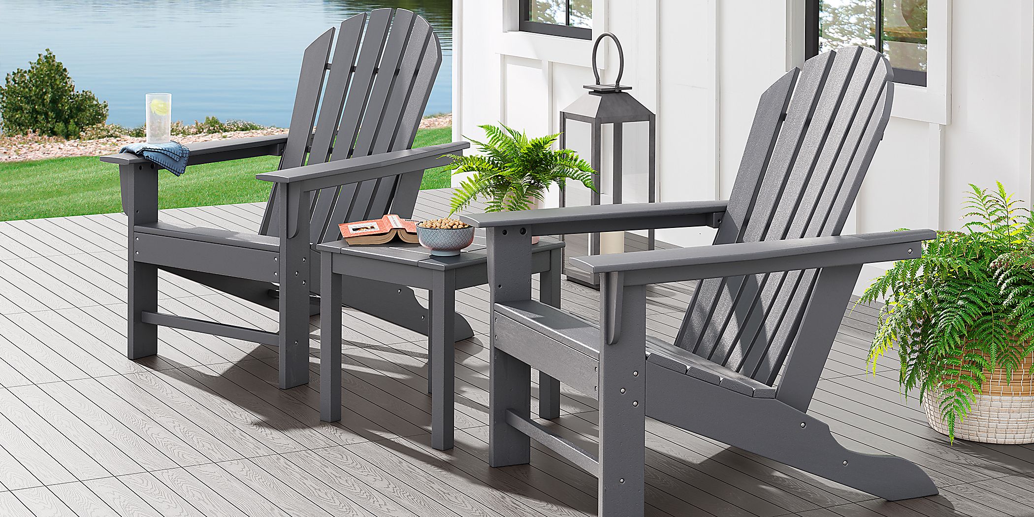 Addy 3 Pc Gray Synthetic Fabric Outdoor Seating Set With End Table ...