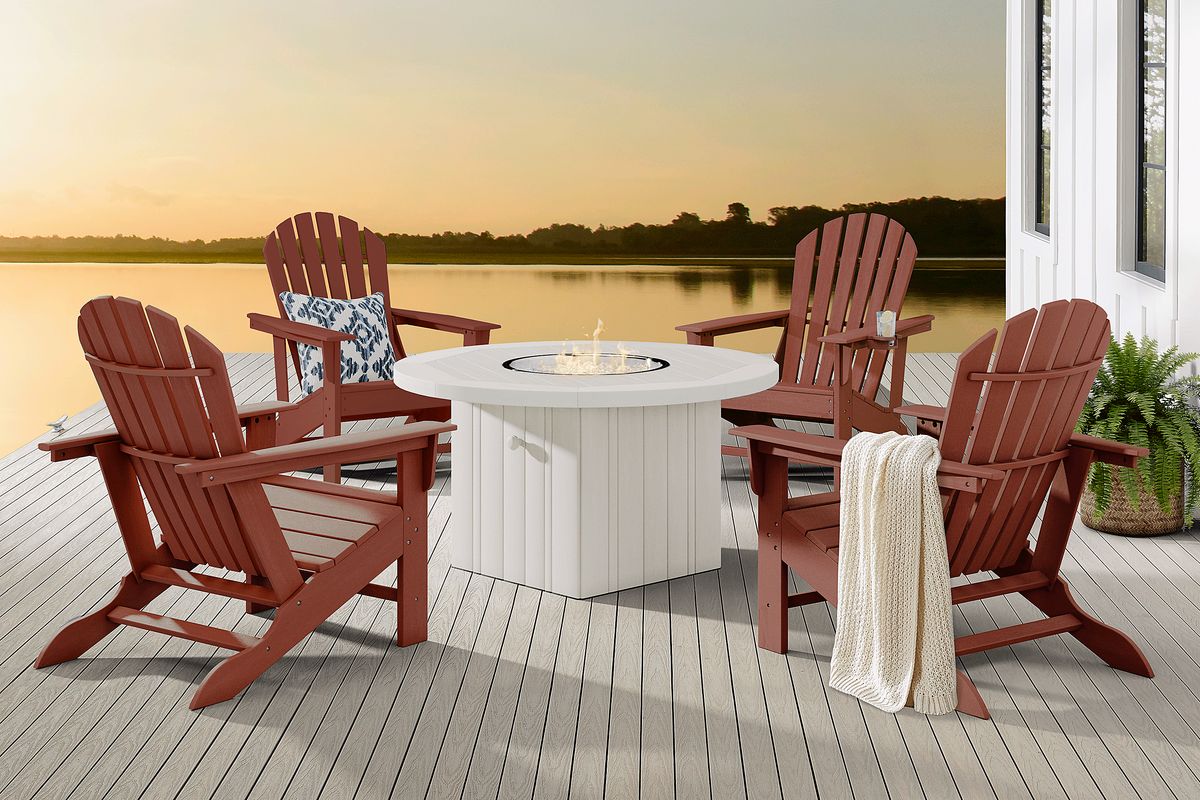 Addy 5 Pc Red Colors Synthetic Fabric Outdoor Seating Set With Chair ...
