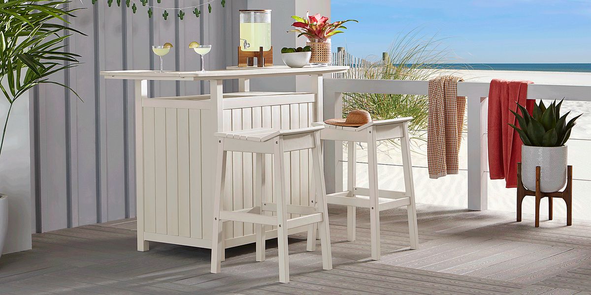Addy White Colors,White Synthetic Fabric Outdoor Bar Table | Rooms to Go