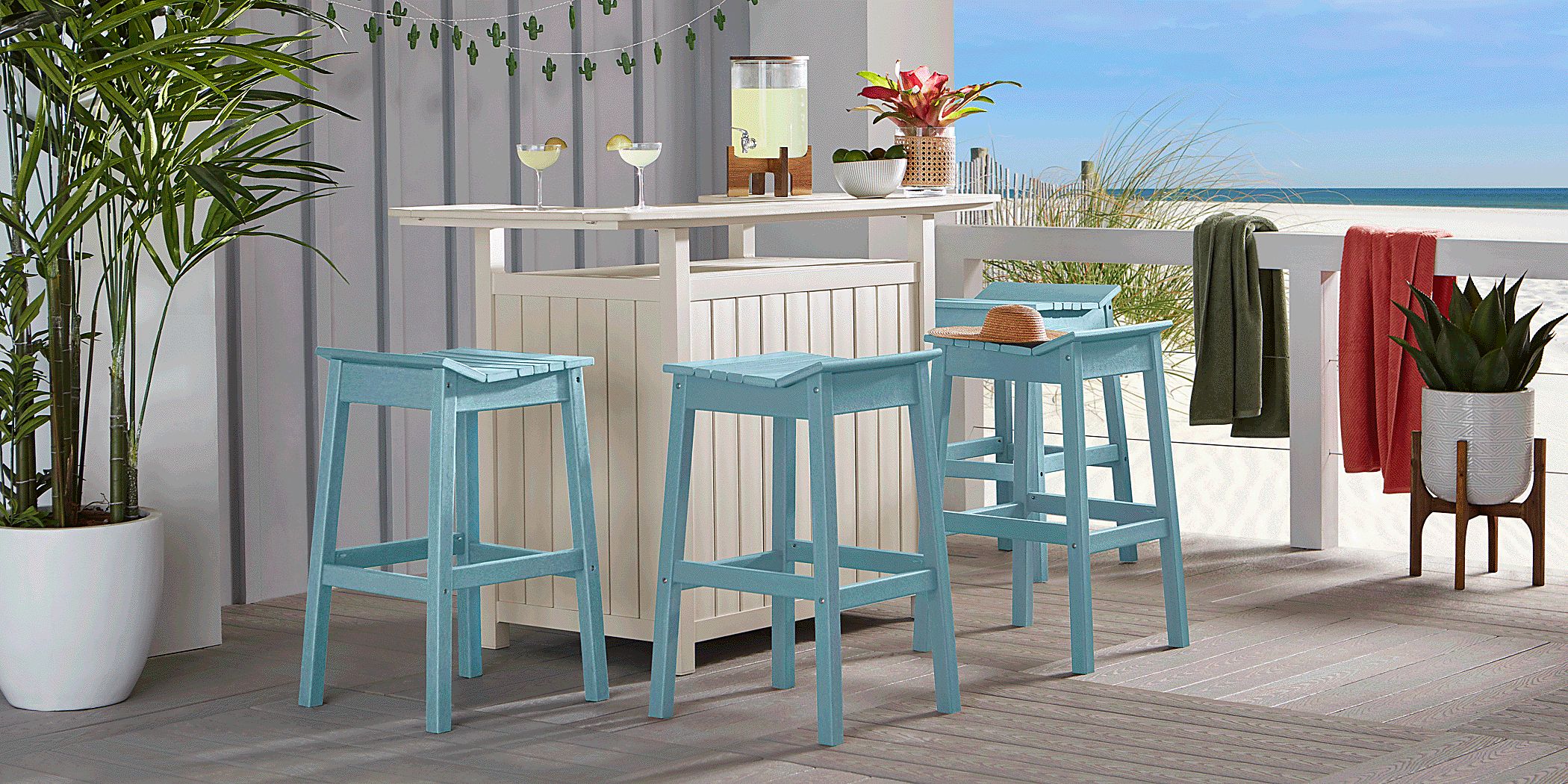 Addy White 5 Pc Outdoor Bar Dining Room with Sky Barstools - Rooms To Go