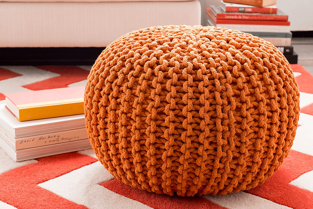 Adencliff Orange Orange,Red Cotton Fabric Ottoman | Rooms to Go