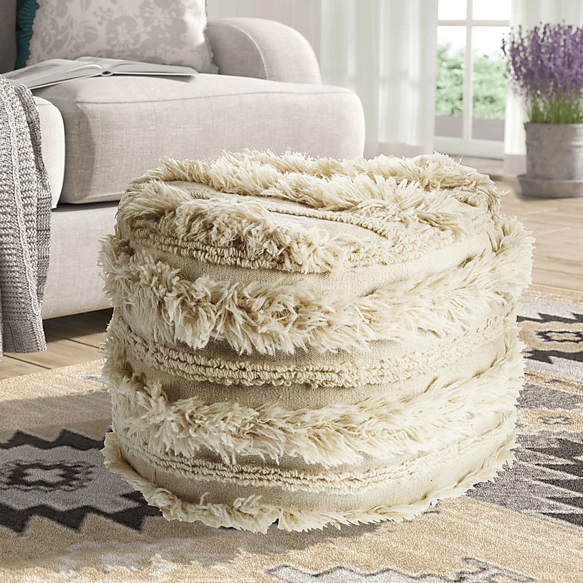 Adrenas I Ivory Pouf - Rooms To Go