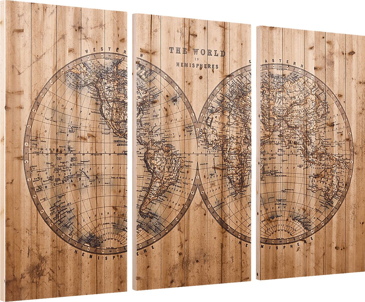 Aged World Map Set of 3 Artwork - Rooms To Go