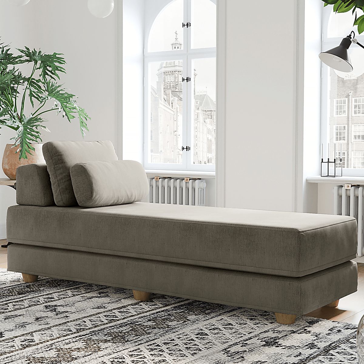 Aignathser Maple Light Wood Dove Gray Polyester Fabric Daybed | Rooms to Go