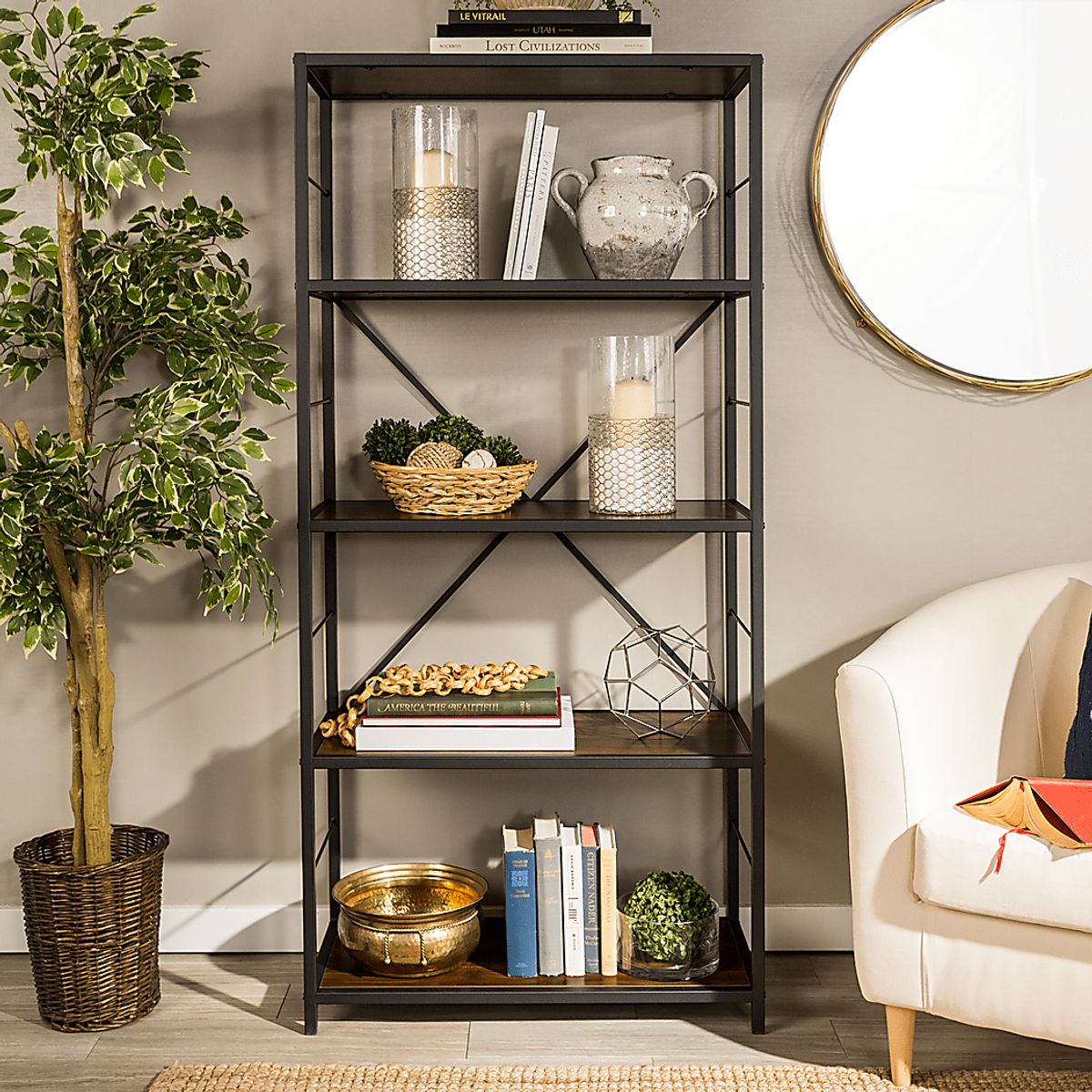 Alcott Walnut Dark Wood Bookcase | Rooms to Go