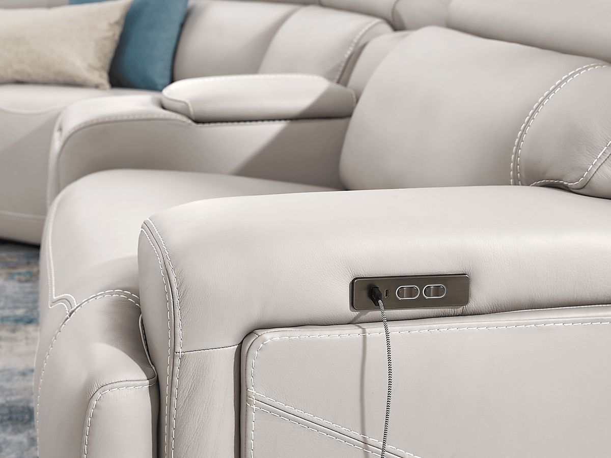 Cindy Crawford Alessio Light Gray Leather 6 Pc Dual Power Reclining ...