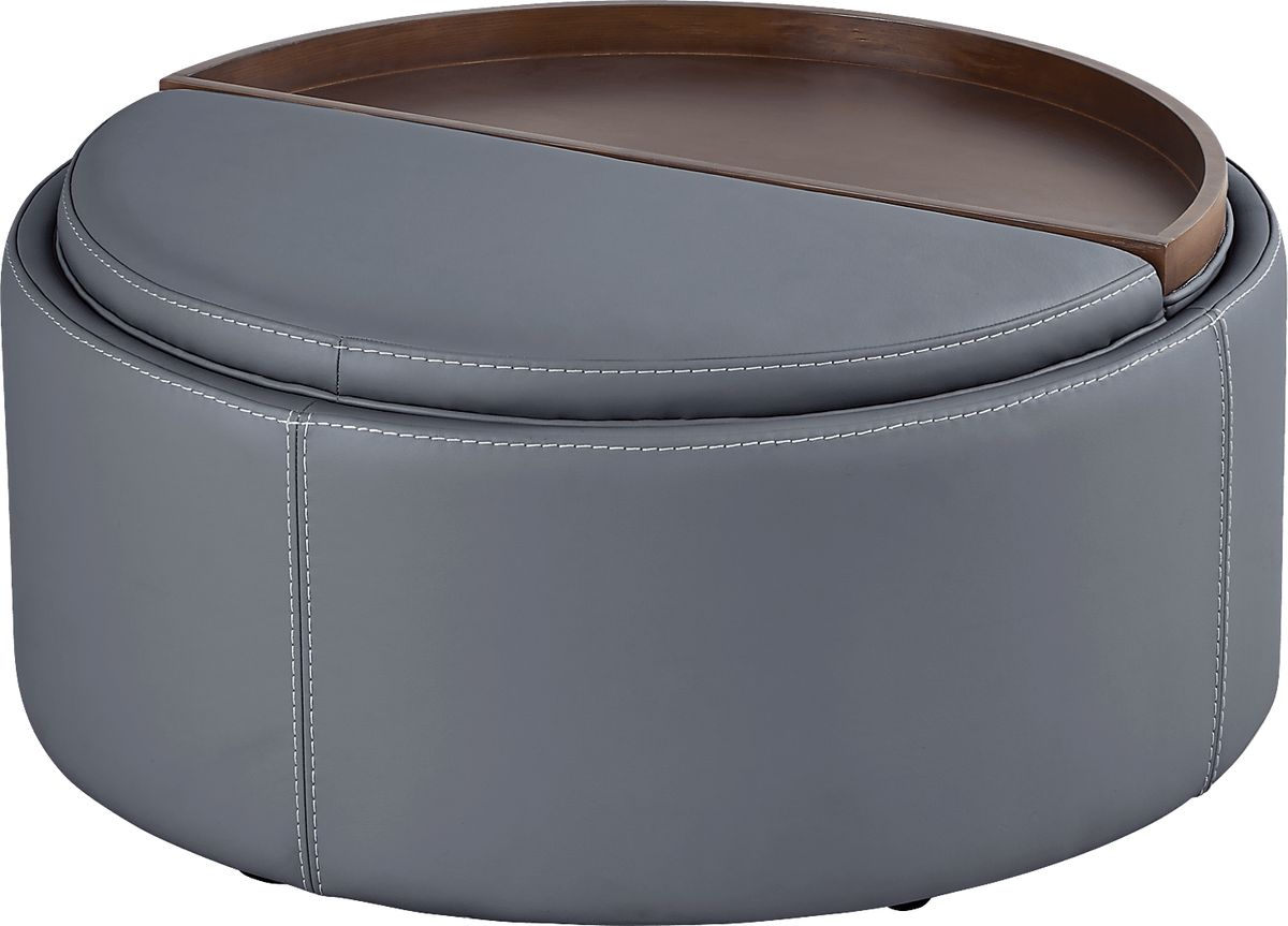 Cindy Crawford Alessio Navy Blue Leather Storage Cocktail Ottoman ...