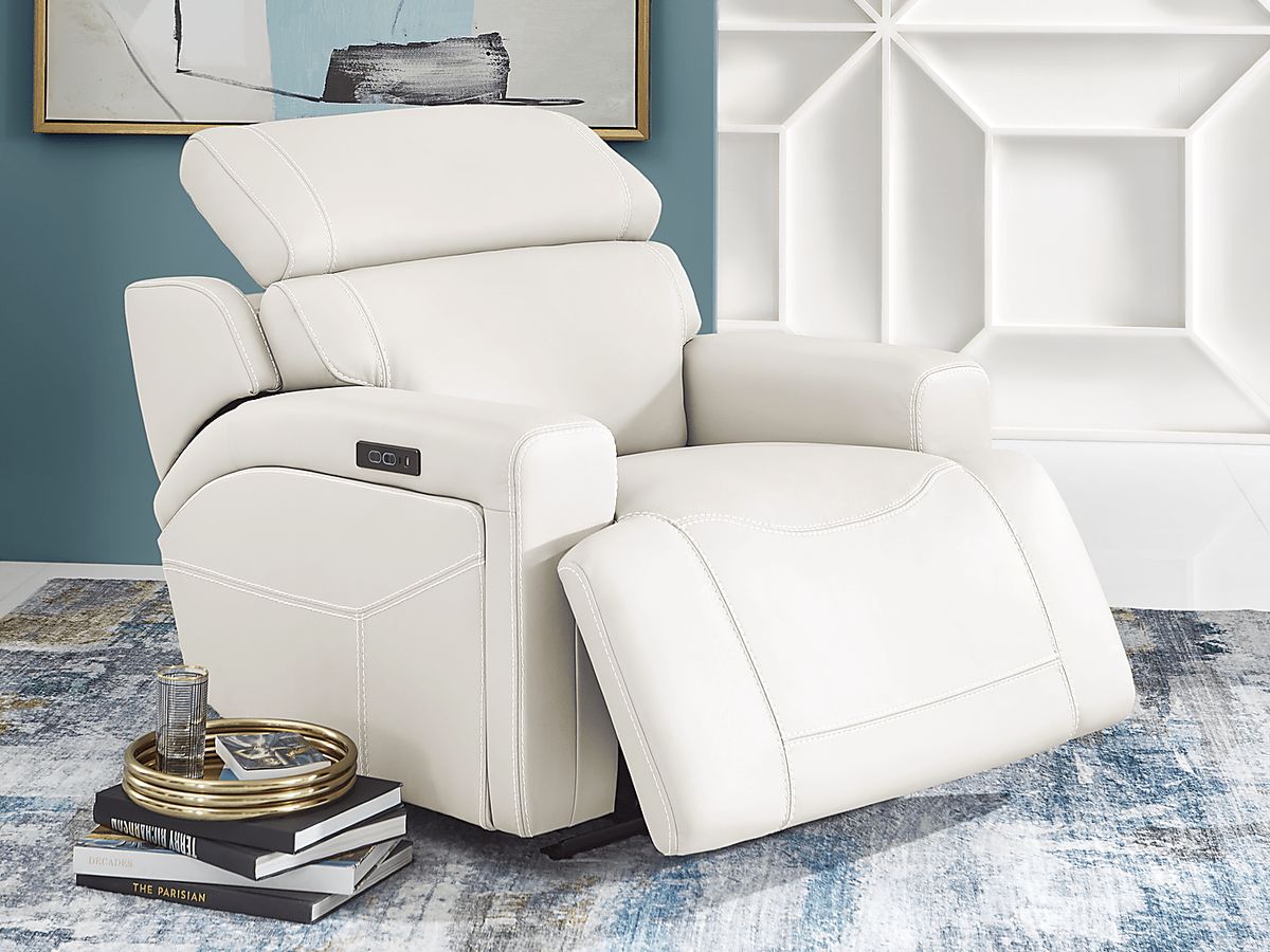 Cindy Crawford Alessio White Leather Dual Power Recliner | Rooms to Go