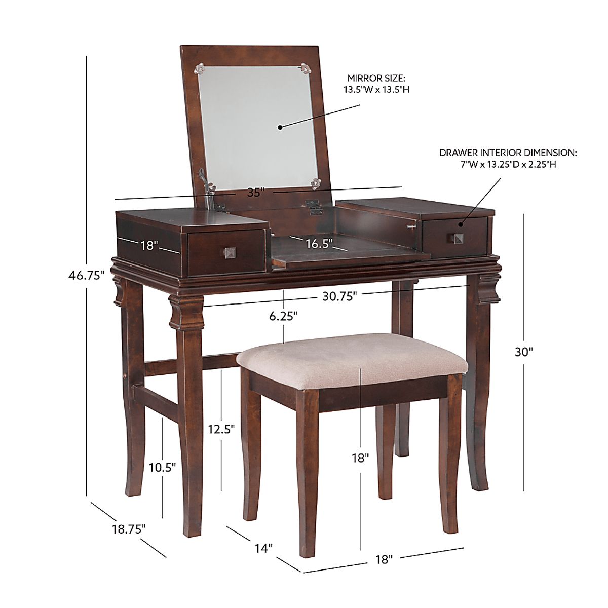 Alline Brown Dark Wood Vanity | Rooms to Go