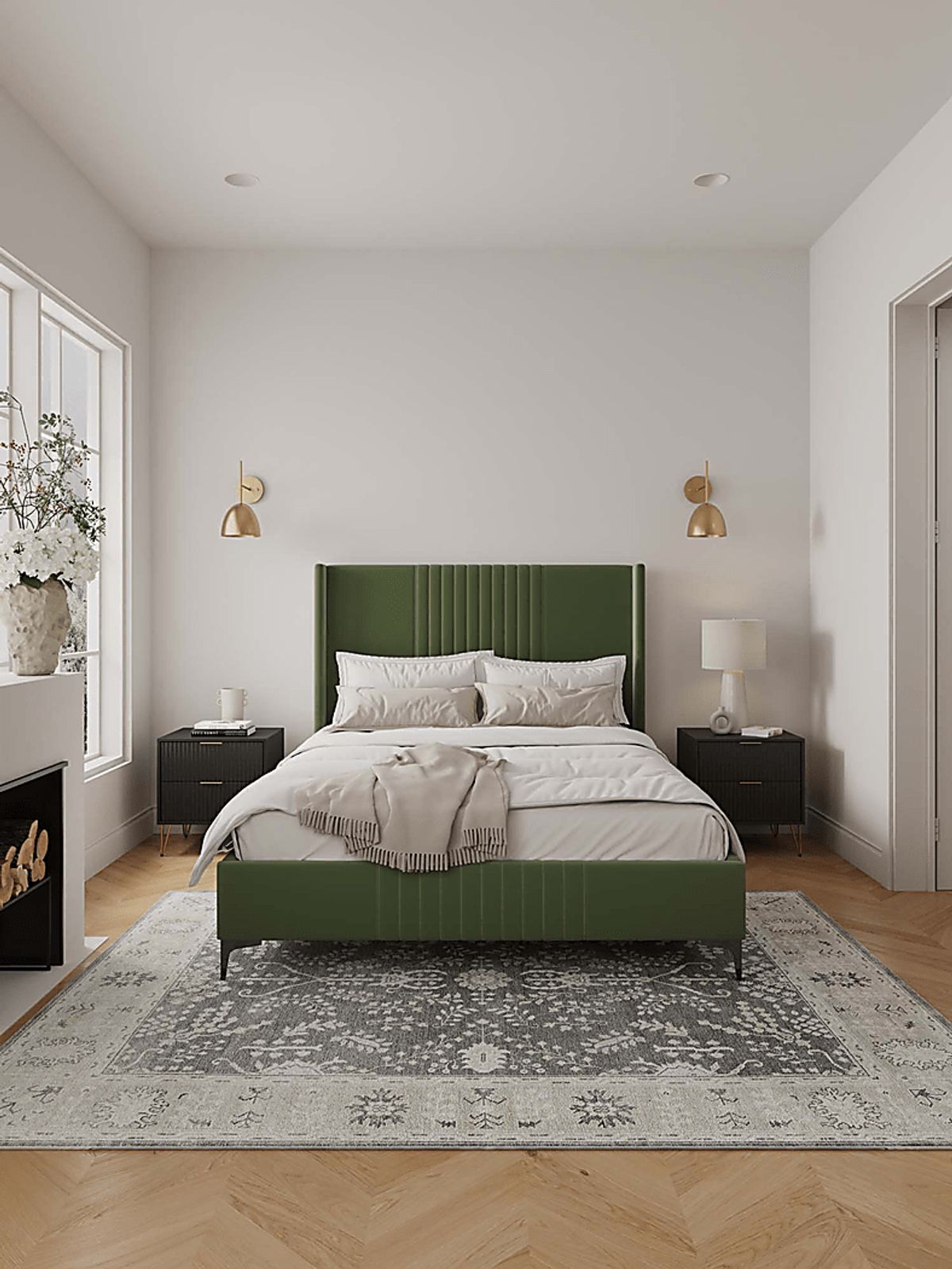 Almendra Green Velvet Plush Queen Bed | Rooms to Go