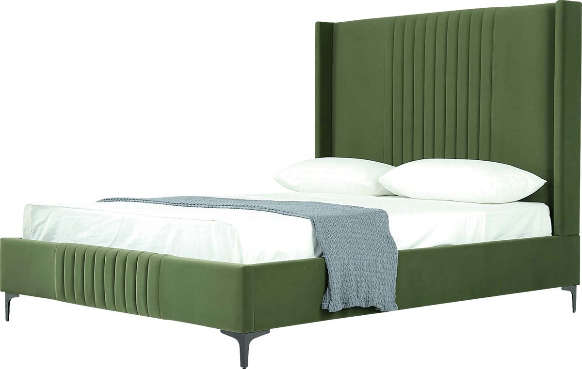 Almendra Green Velvet Plush Queen Bed | Rooms to Go