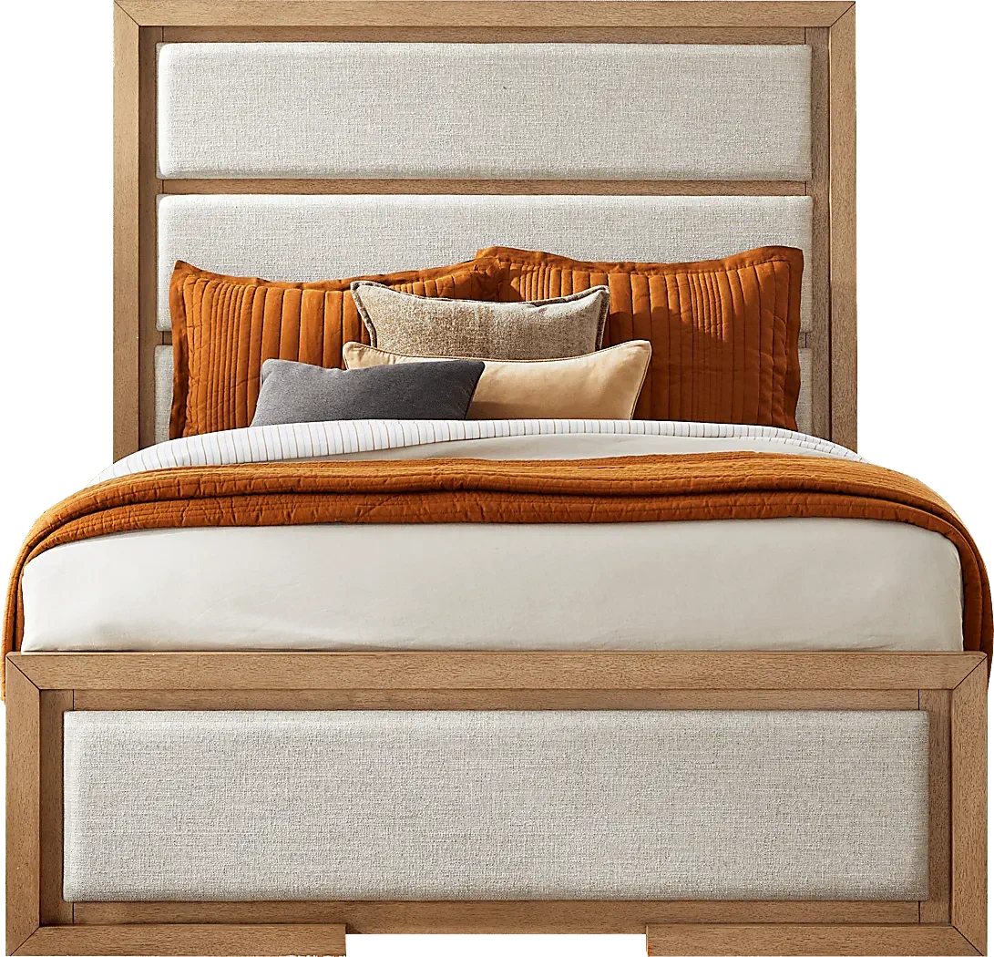 Drew & Jonathan Alpine Lake 5 Pc Light Oak Wood Queen Bedroom Set With 3 Pc Queen Upholstered ...