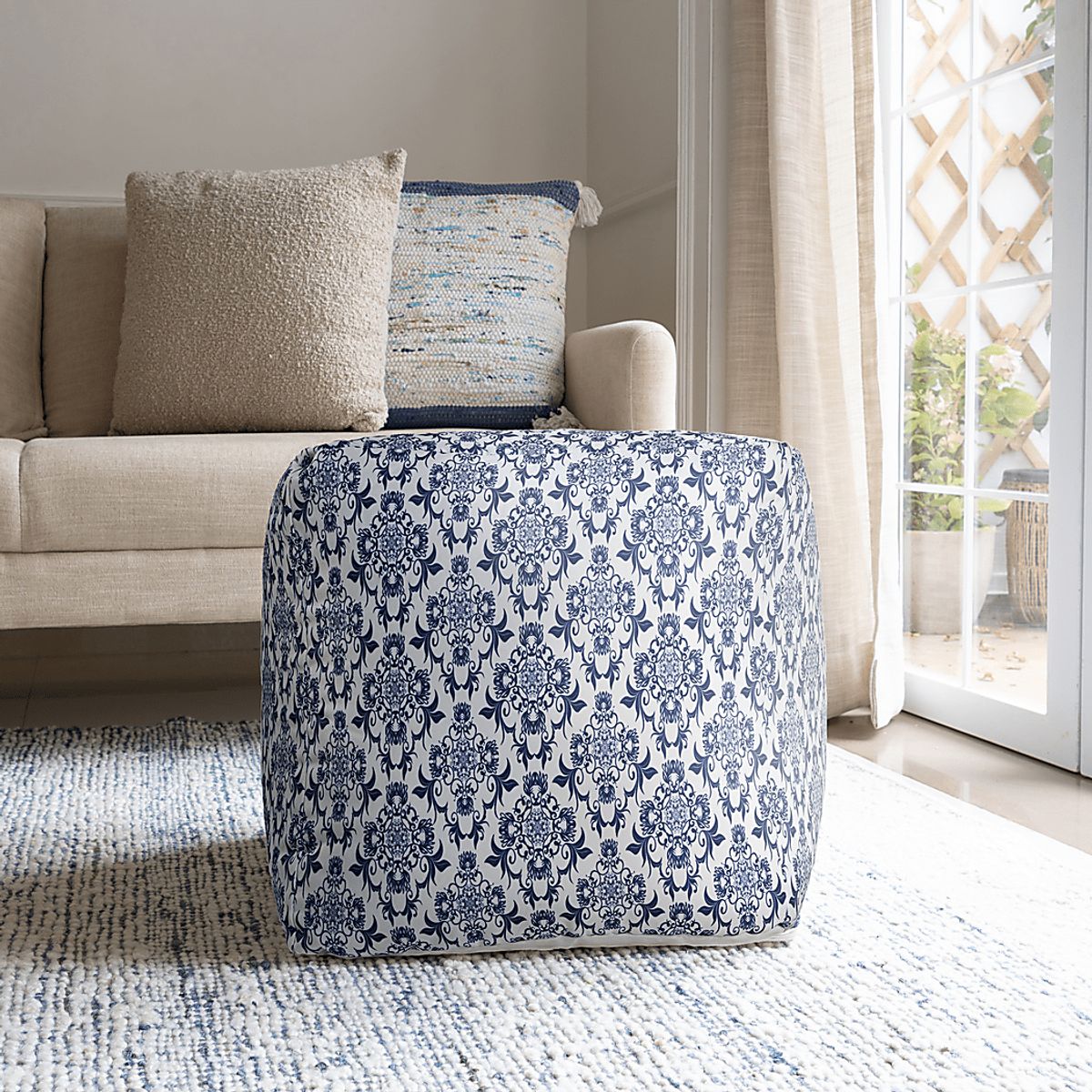 Alspire Navy Blue Pouf | Rooms to Go