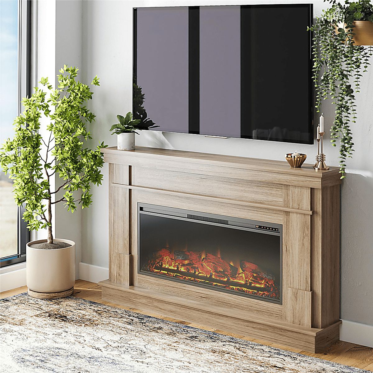 Altilde Walnut Dark Wood 61" Console With Fireplace | Rooms to Go