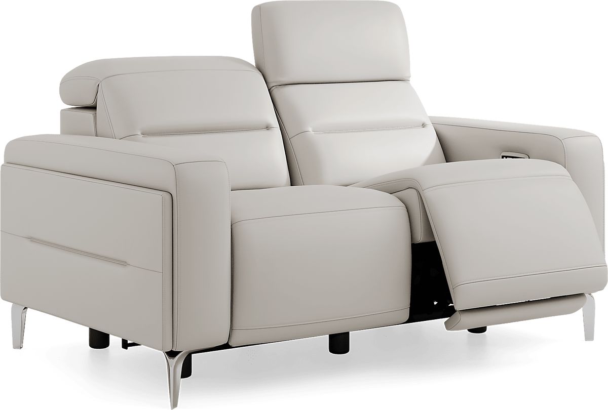 Drew & Jonathan Amalfi Gray Leather Dual Power Reclining Loveseat ...