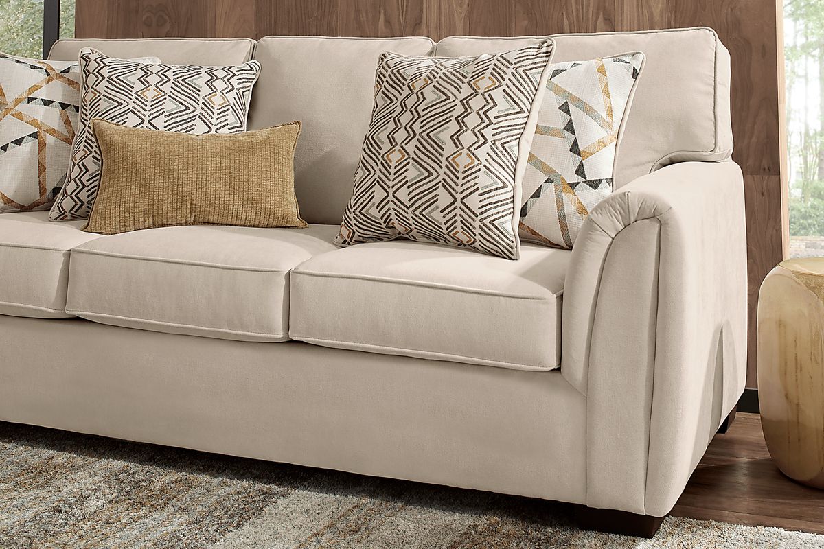 Amalie 2 Pc Beige Chenille Fabric Living Room Set With Sofa, Loveseat ...