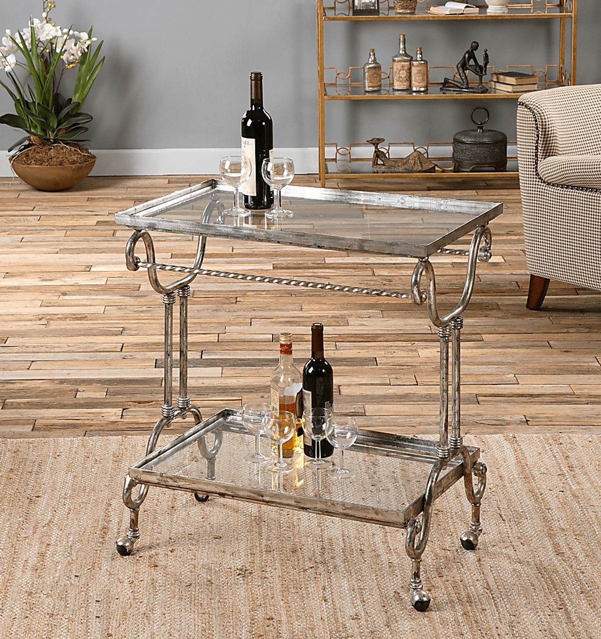 Amberwood Silver Gray Bar Cart | Rooms to Go