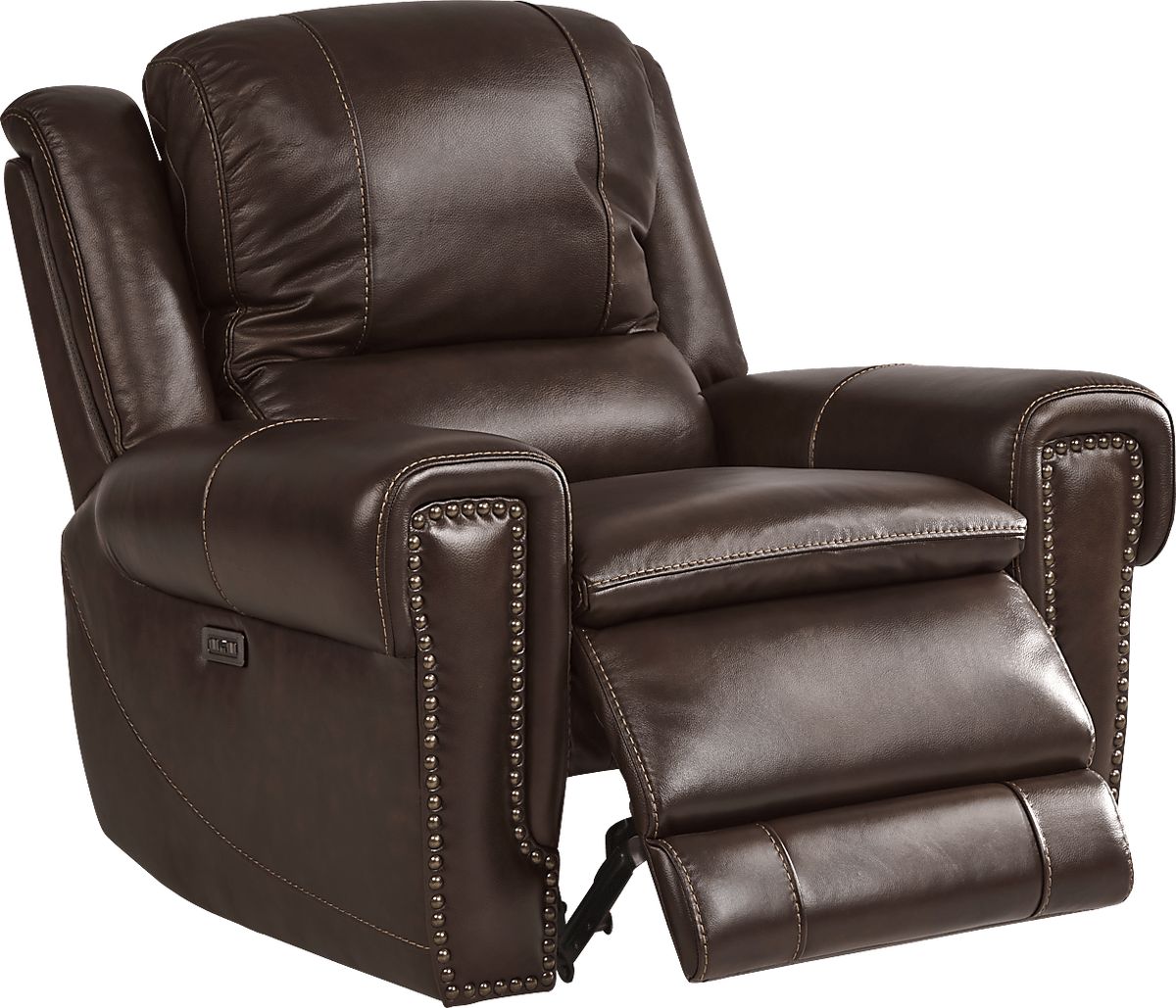 Amesbury Brown Leather Dual Power Recliner | Rooms to Go