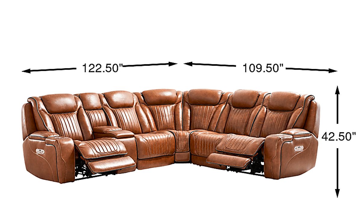 Sound Tech Amplify Brown Leather 6 Pc Triple Power Reclining Sectional ...