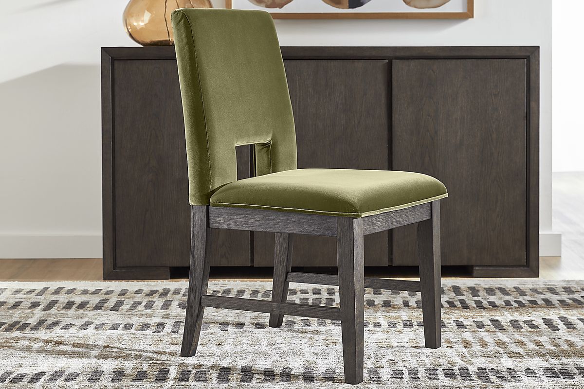 Angelica Brown Dark Wood Green Polyester Fabric Side Dining Chair ...