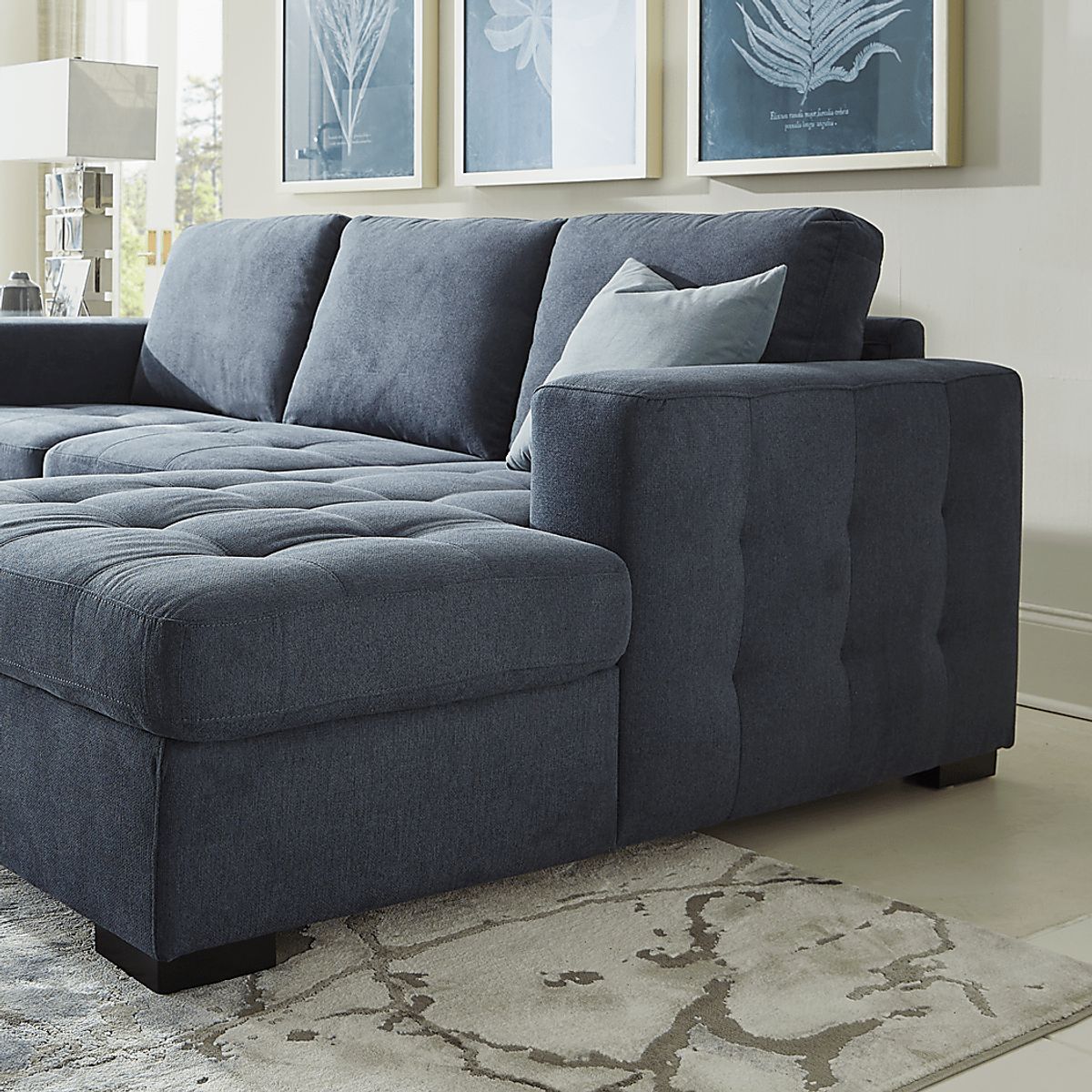 Angelino Heights Blue Polyester Fabric 2 Pc Right Arm Chaise Sleeper Sectional Rooms to Go